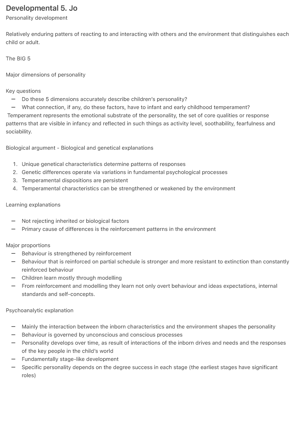 Developmental 5. Jo - Lecture notes - – – 1. 2. 3. 4 ...
