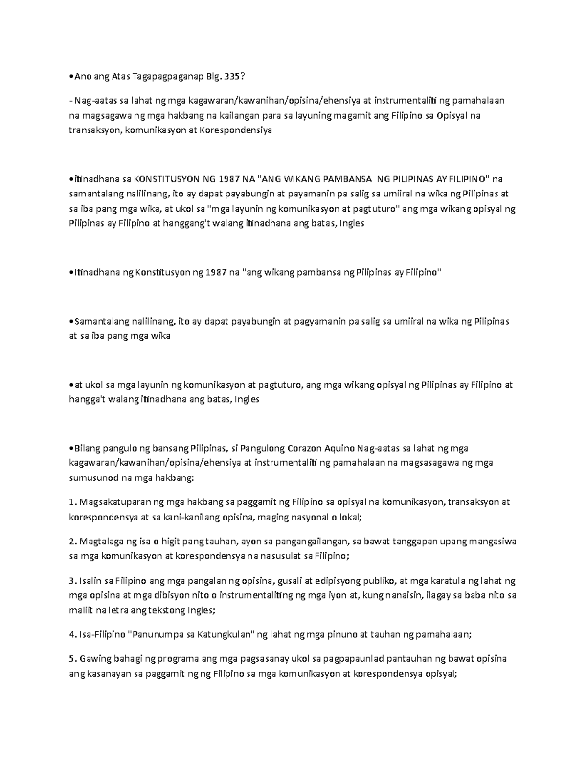 Atas Tagapagpaganap Blg. 335: Paggamit ng Filipino sa Opisyal na ...