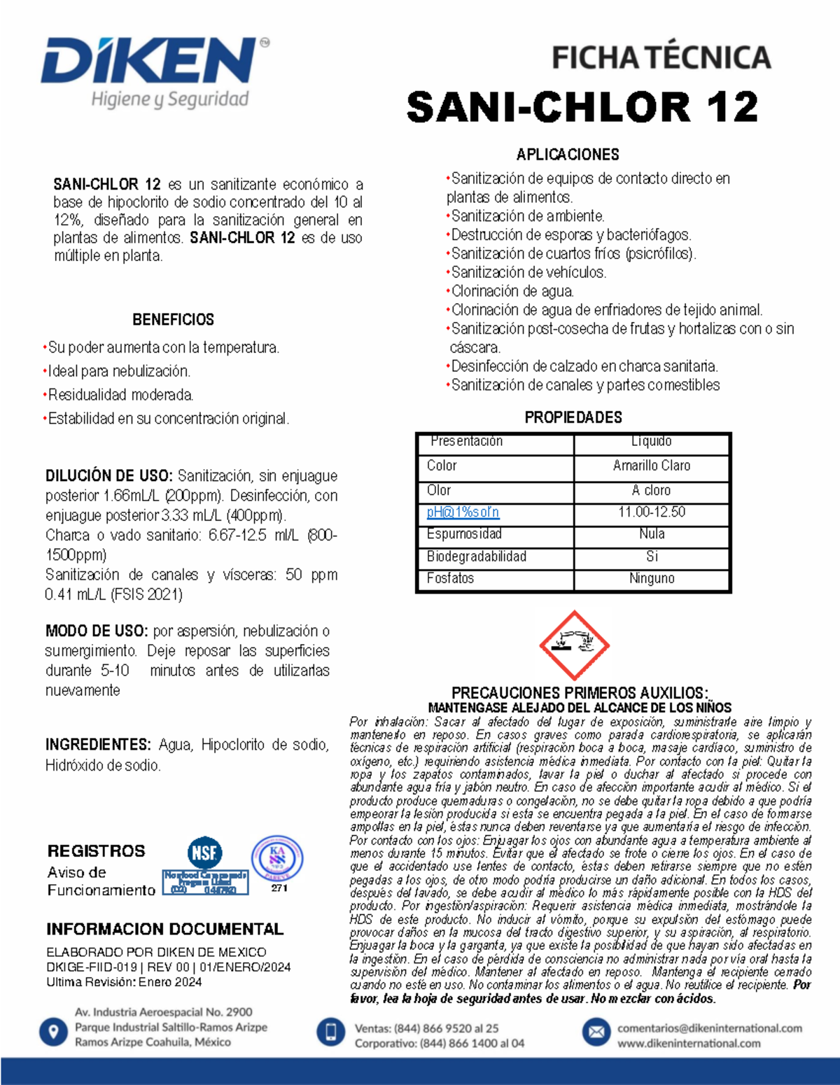 SANI-CHLOR 12: Ficha Técnica y Usos del Sanitizante Eficaz - Studocu