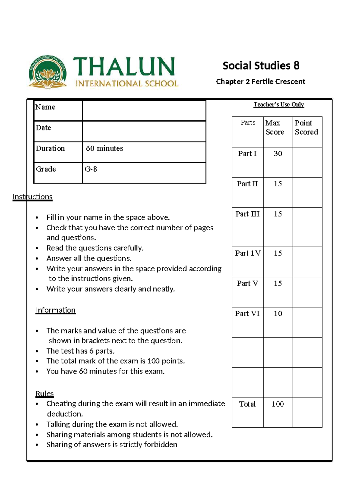 Social Studies 8 Chapter 2 Exam Guide - 60 Min Duration - Studocu