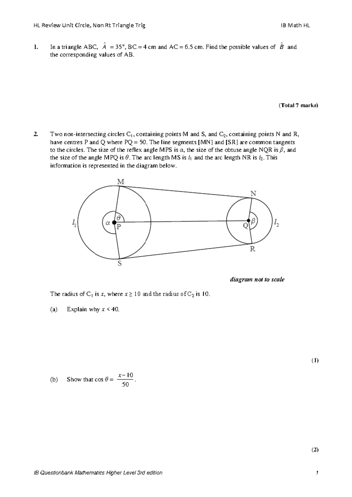 HL Review: Unit Circle & Non-Right Triangle Trigonometry - IB Math ...