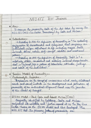 Neo FFI practical - NEO FFI 3 (FIVE FACTOR INVENTORY) Aim— To assess ...