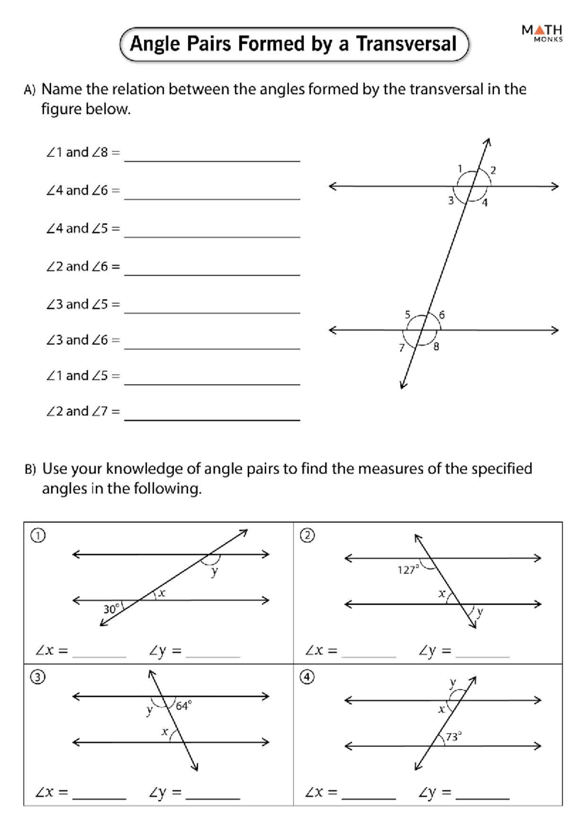 MATH Angle Pairs Formed by a Transversal Worksheet - Studocu