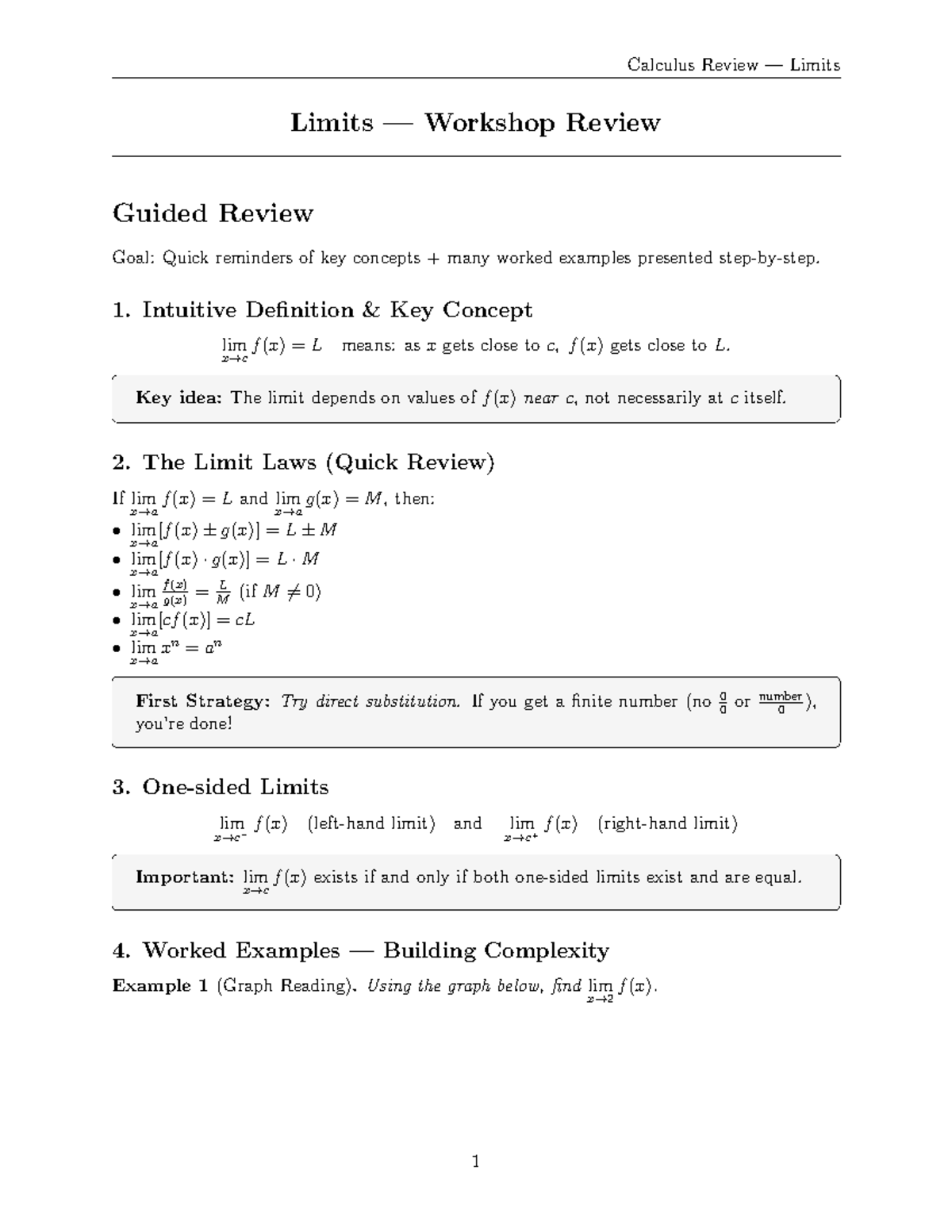 Calculus 101 — Limits Workshop Review and Practice - Studocu