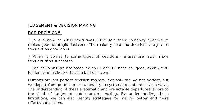 Judgment and Decision Making: Insights from Lecture 2 on Biases ...