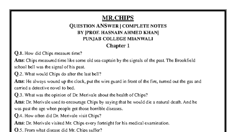 MR.CHIPS COMPLETE NOTES - CHAPTERS 1 TO 18 SUMMARY - Studocu