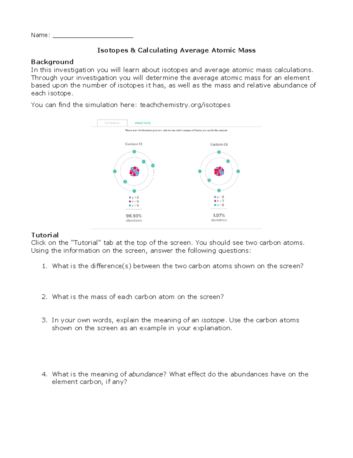 Isotopes & Average Atomic Mass Calculation Simulation (Chem 101) - Studocu