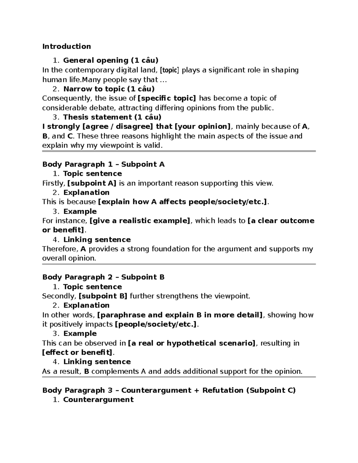 Writing 3: Argumentative Essay Structure and Topics - Studocu