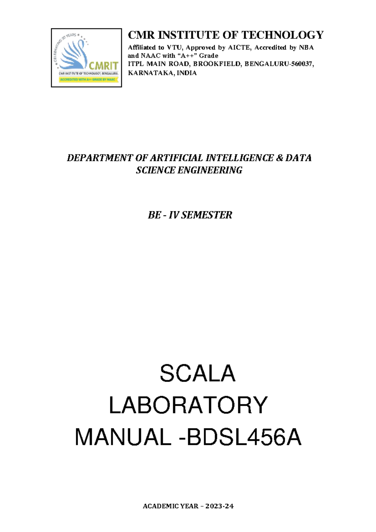 Scala LAB Manual - BDSL456A: Programming Exercises and Projects - Studocu