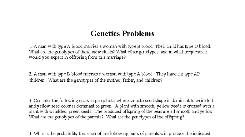 Genetics Problems: Blood Types, Pea Plant Crosses & PKU Analysis - Studocu