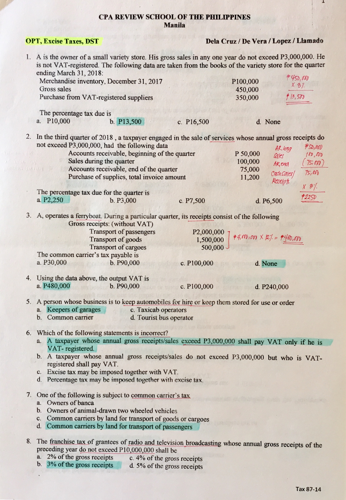 QUIZ 2: OPT on Excise Taxes and Documentary Stamp Tax Analysis - Studocu