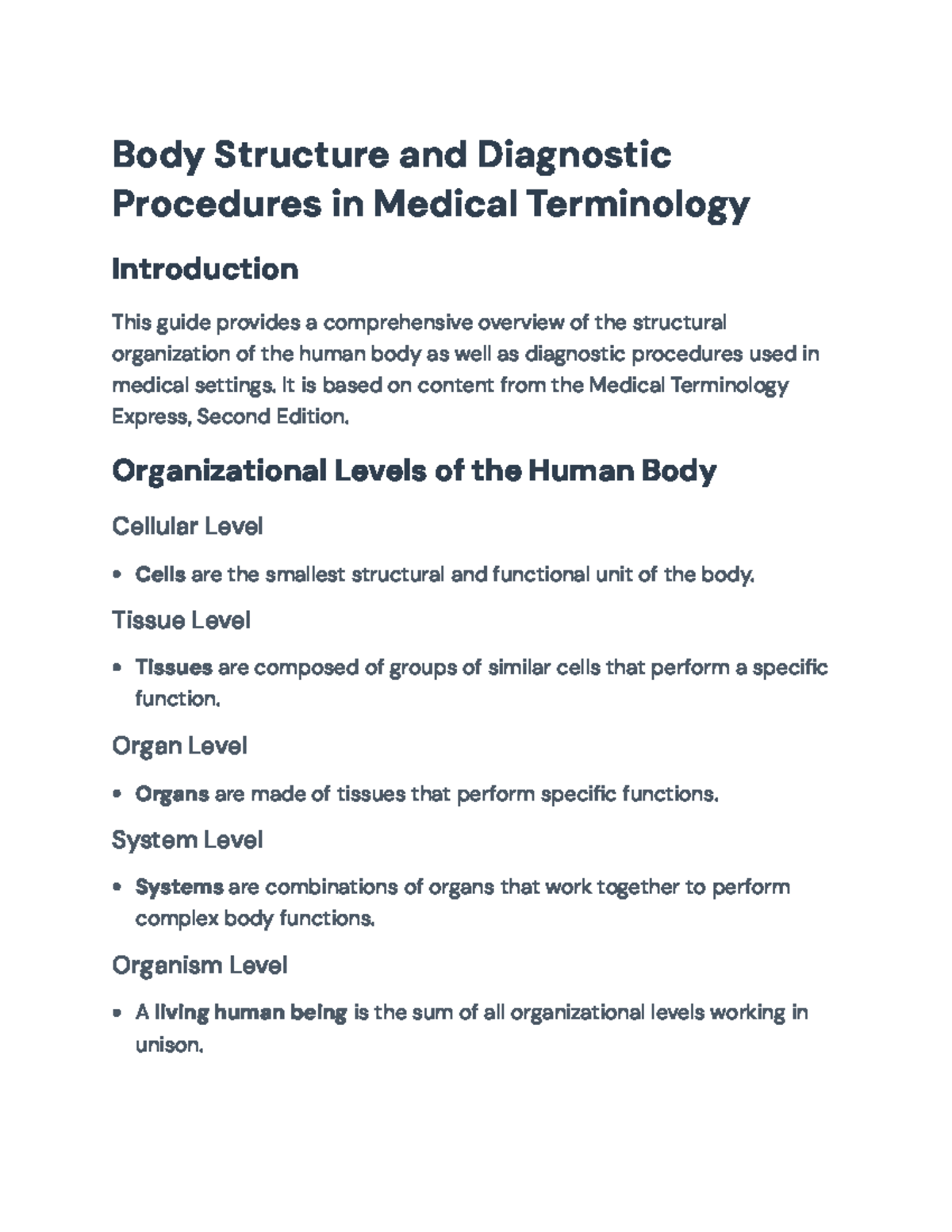 Human Body Structure & Diagnostic Procedures: A Medical Overview - Body ...