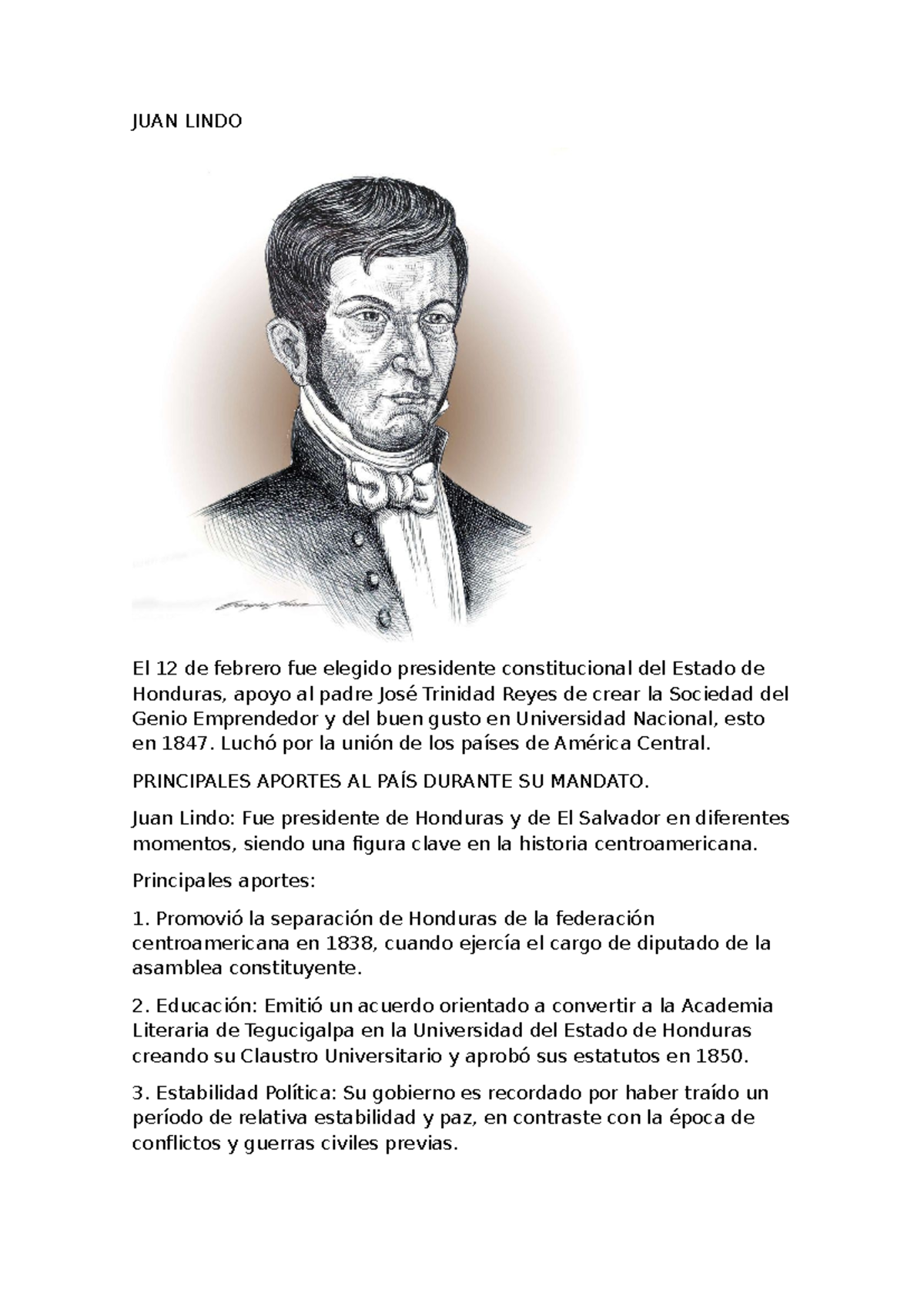 Aportes Históricos de Juan Lindo a Honduras y su Contexto Político ...