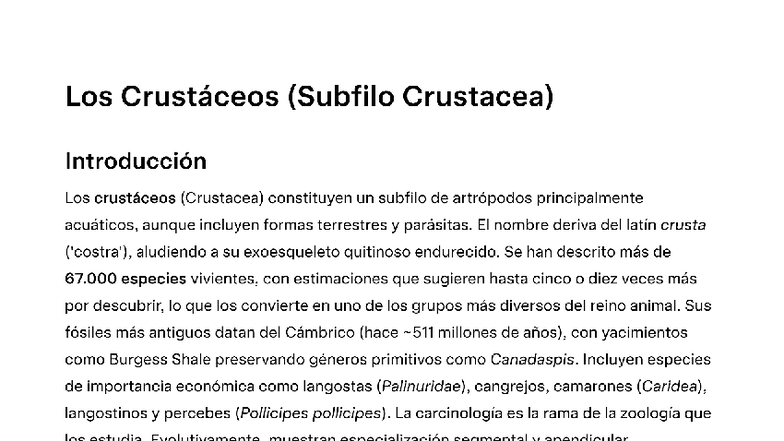 Introducción al Subfilo Crustacea: Características y Clasificación ...
