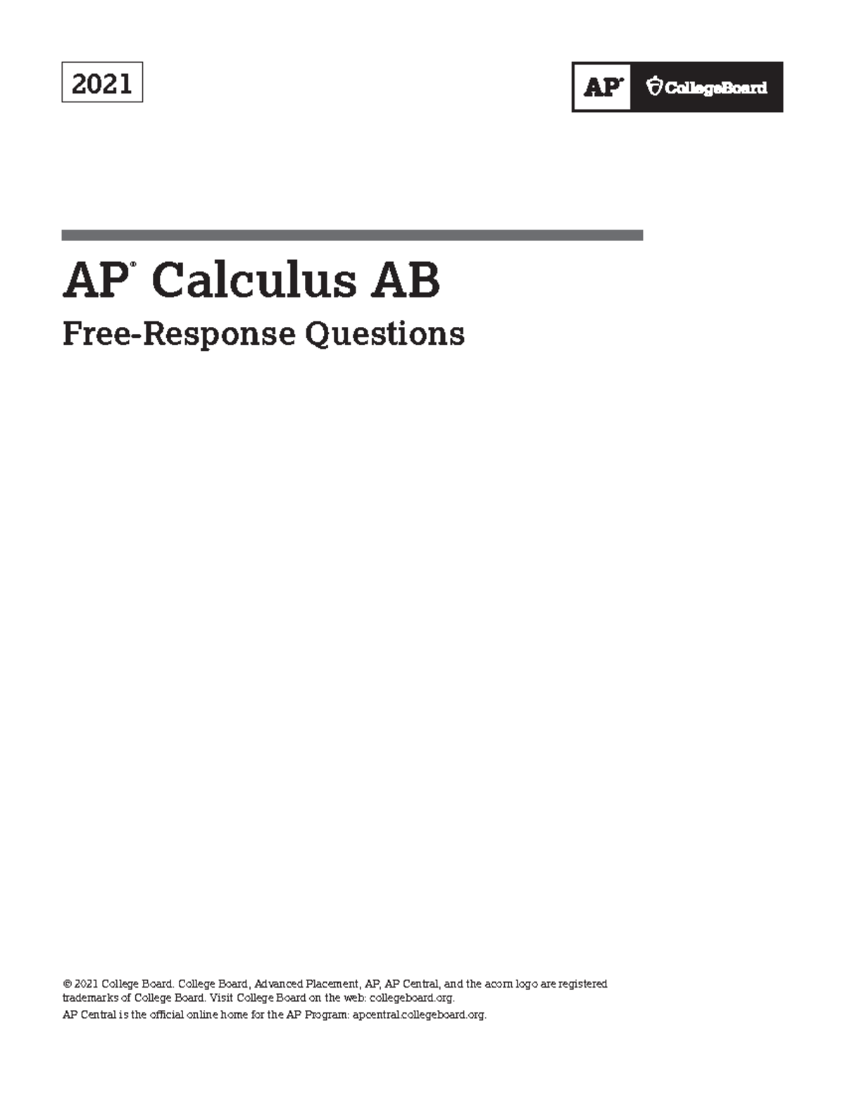 Calculus AB AP Free-Response Practice Questions (2021) - Studocu