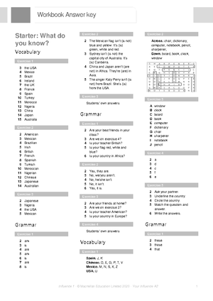 Your influence today A2 Student s Book answer key - Starter unit: What ...