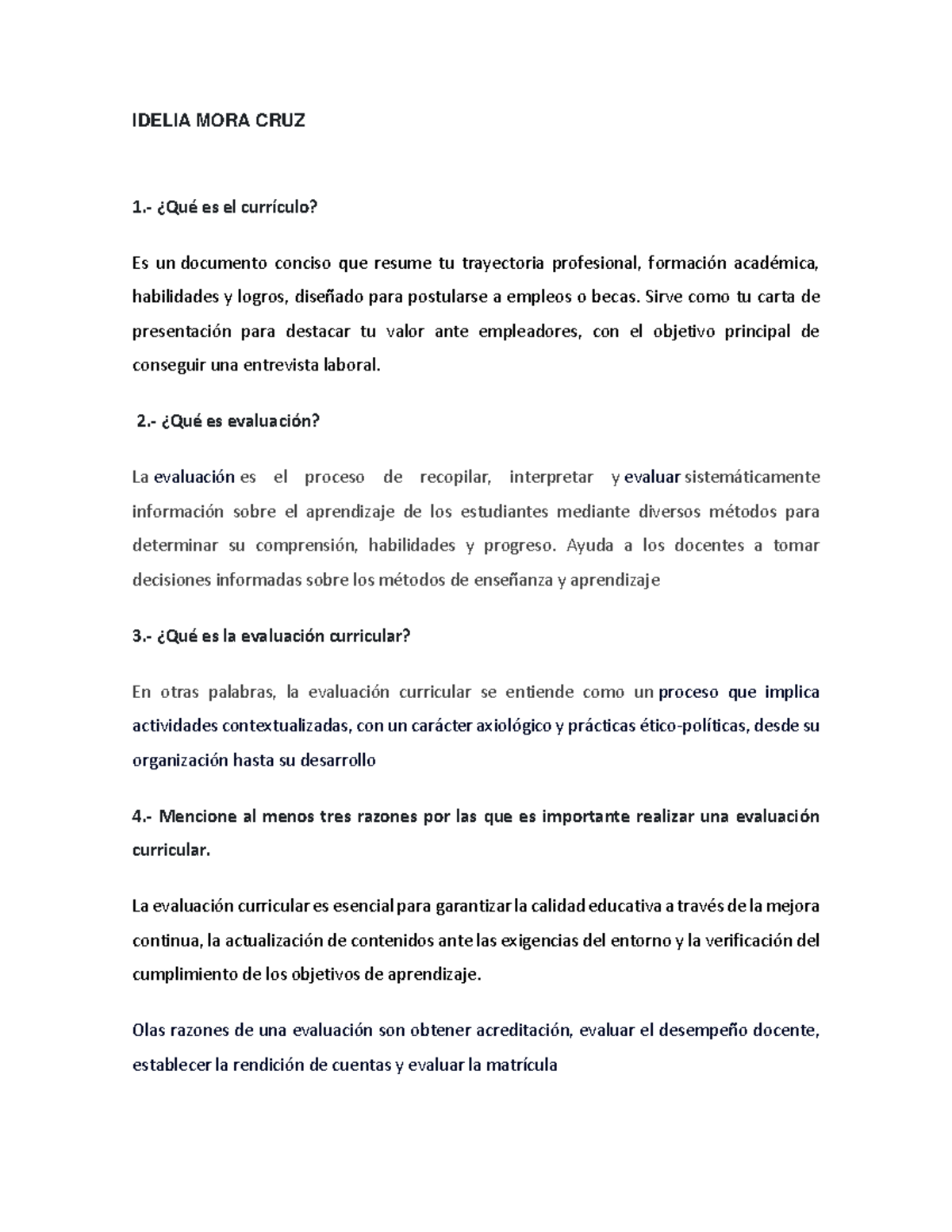Idelia MORA CRUZ - Apuntes sobre Evaluación Curricular - Studocu