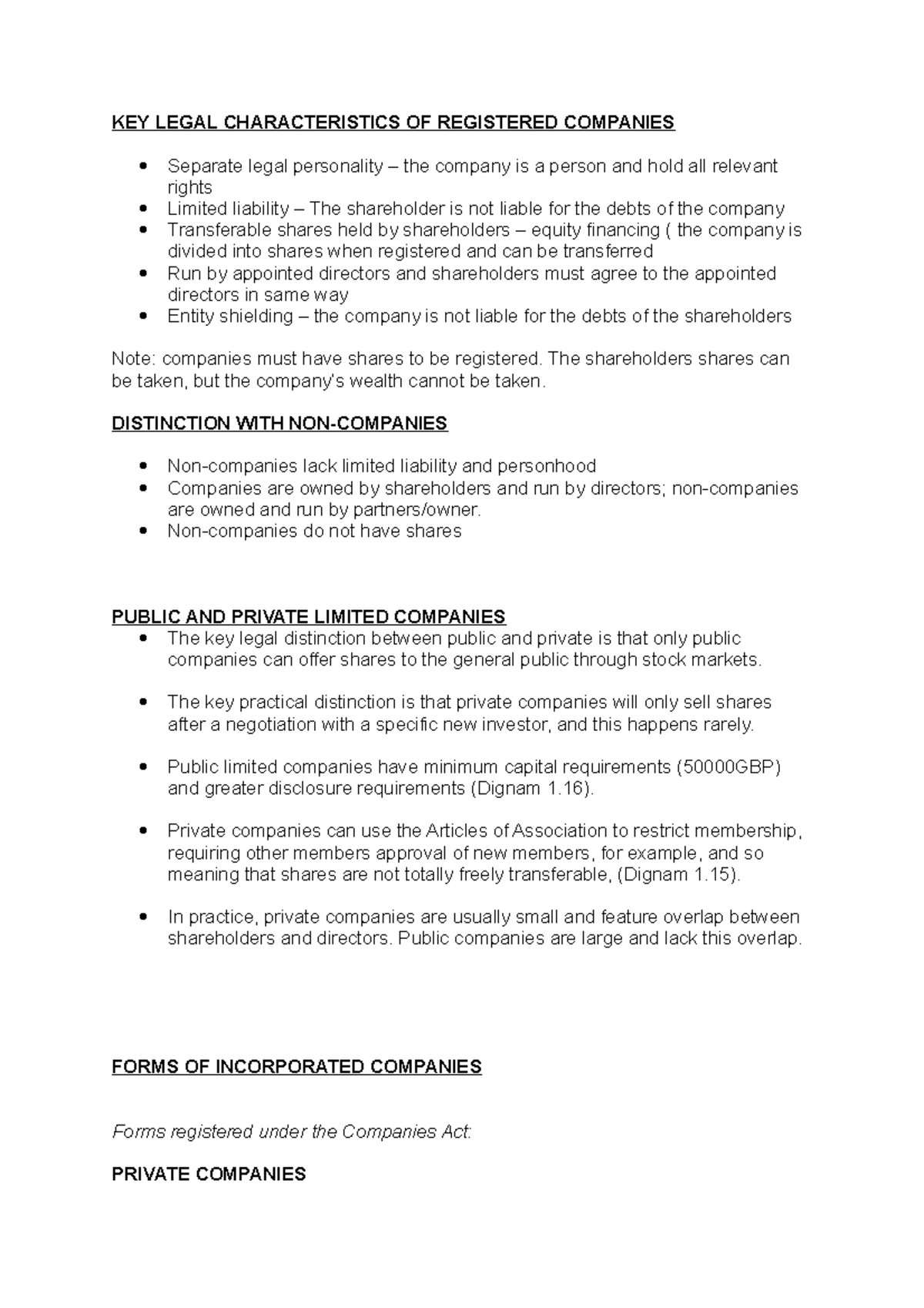 KEY Legal Characteristics of Registered Companies: Overview and ...