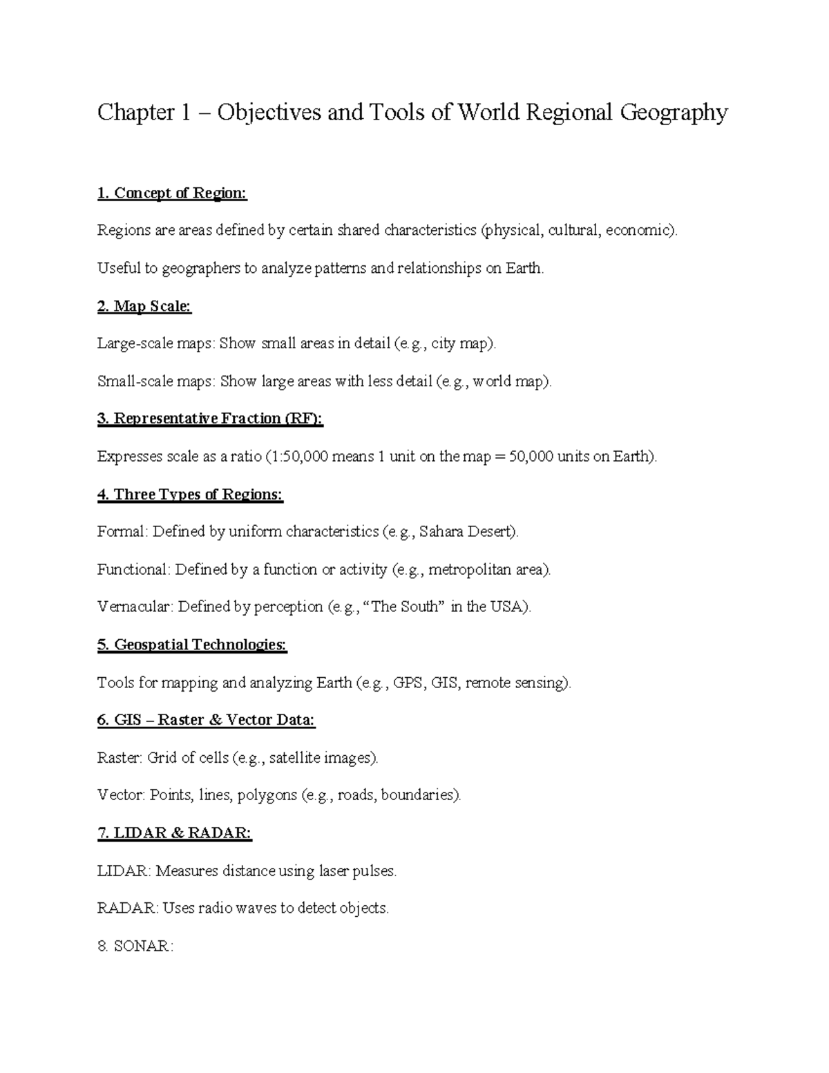 World Regional Geography: Chapter 1 Objectives & Tools Overview - Studocu