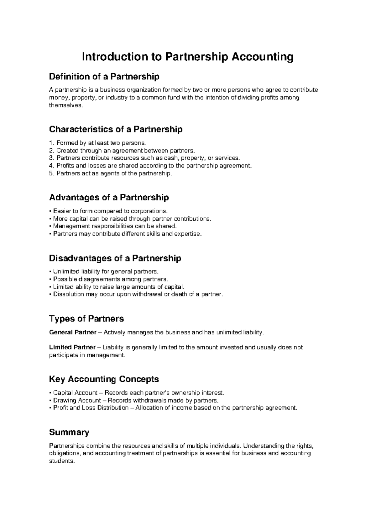 Introduction to Partnership Accounting Study Notes - Studocu