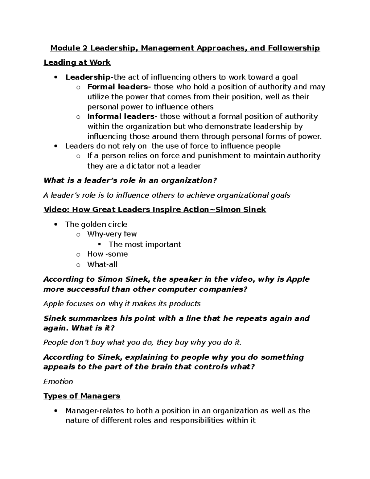 Module 2 Leadership & Management Approaches: Notes with Soomo Answers ...