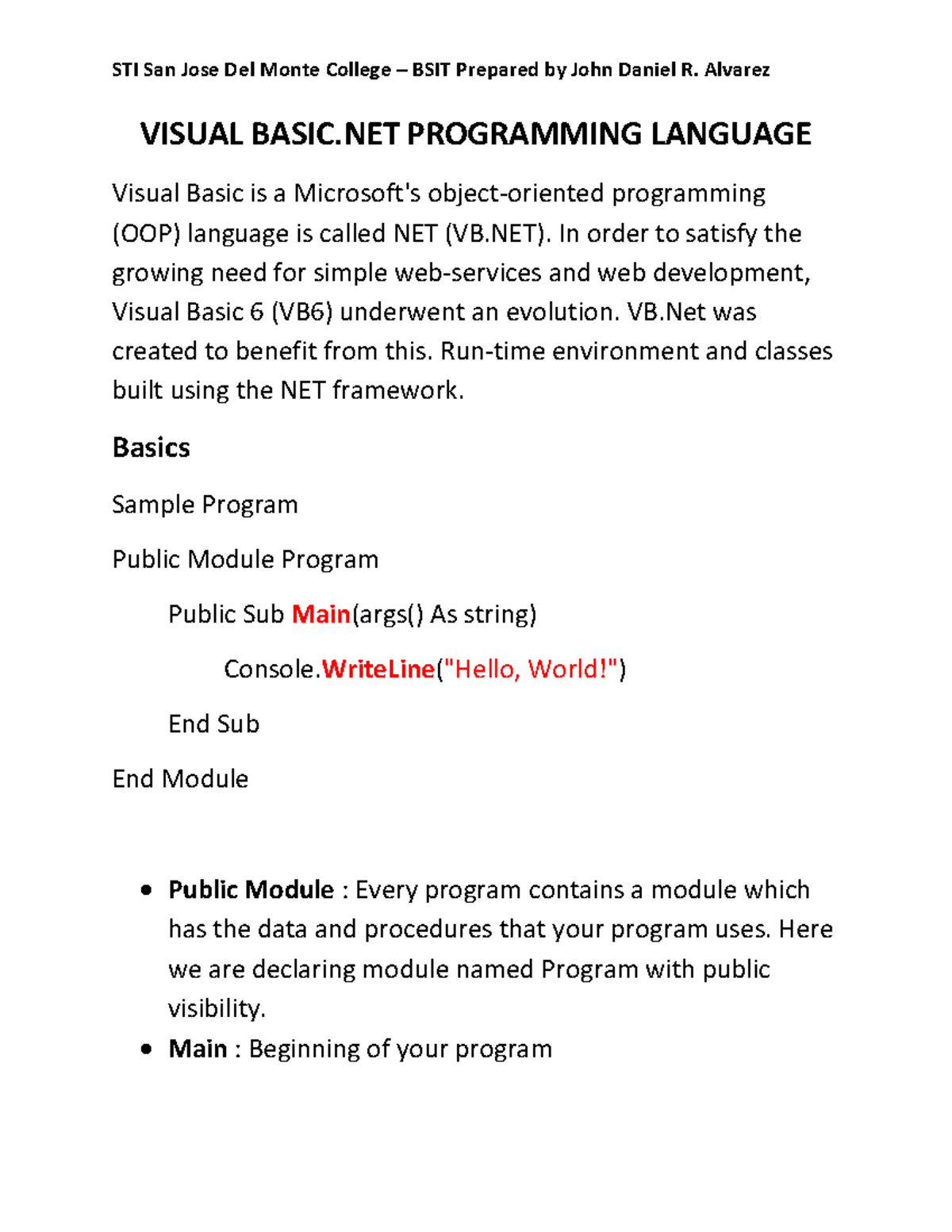 Visual Basic.net Programming Language - VISUAL BASIC PROGRAMMING ...