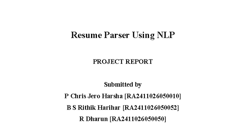 NLP Resume Parser Project Report - CSE B.Tech Final Year - Studocu