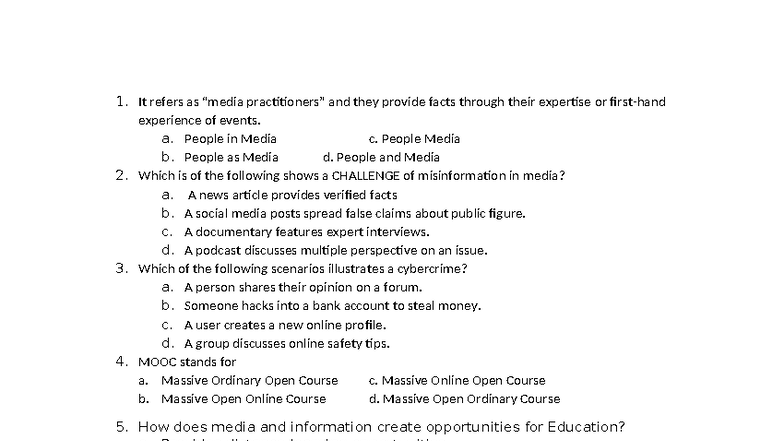 MIL Reviewer 115140 - Major for HUMSS Strand: Media Literacy Insights ...