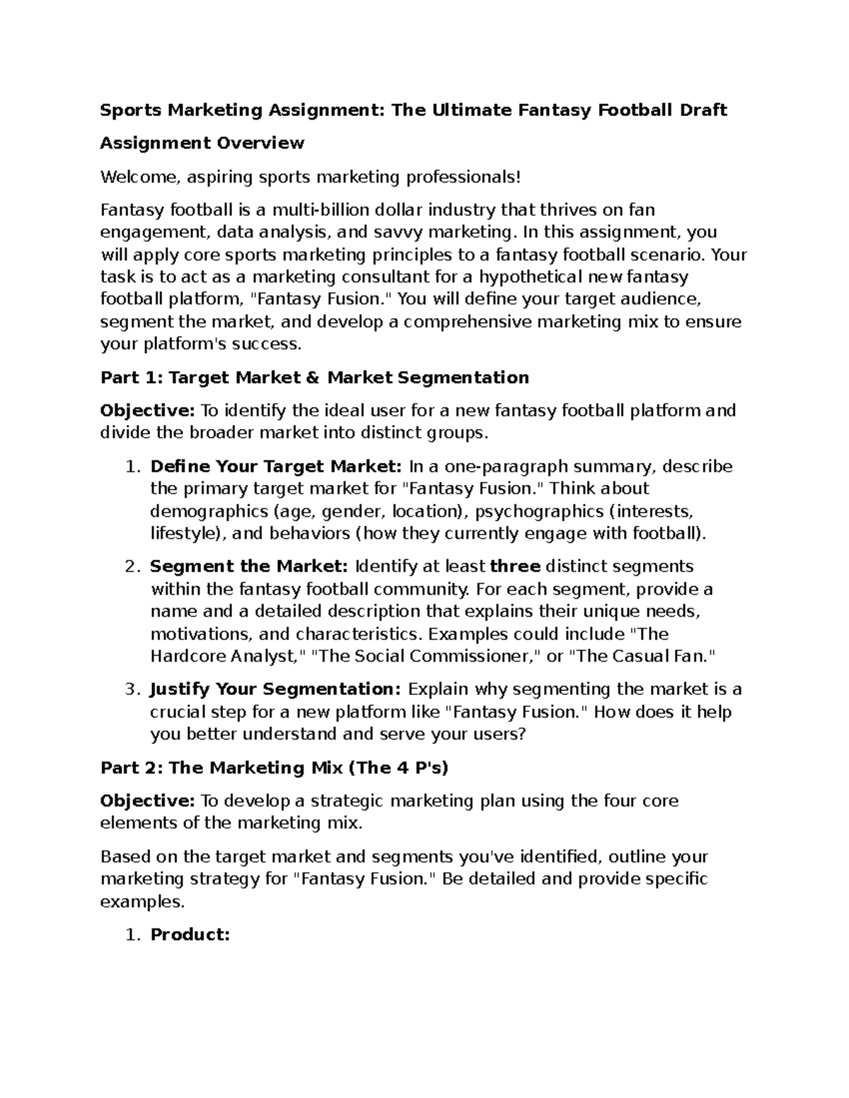 Sports Marketing (MKT 301): Fantasy Football Draft Strategy Assignment ...