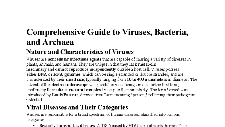 Comprehensive Study of Viruses, Bacteria, and Archaea (BIO101) - Studocu