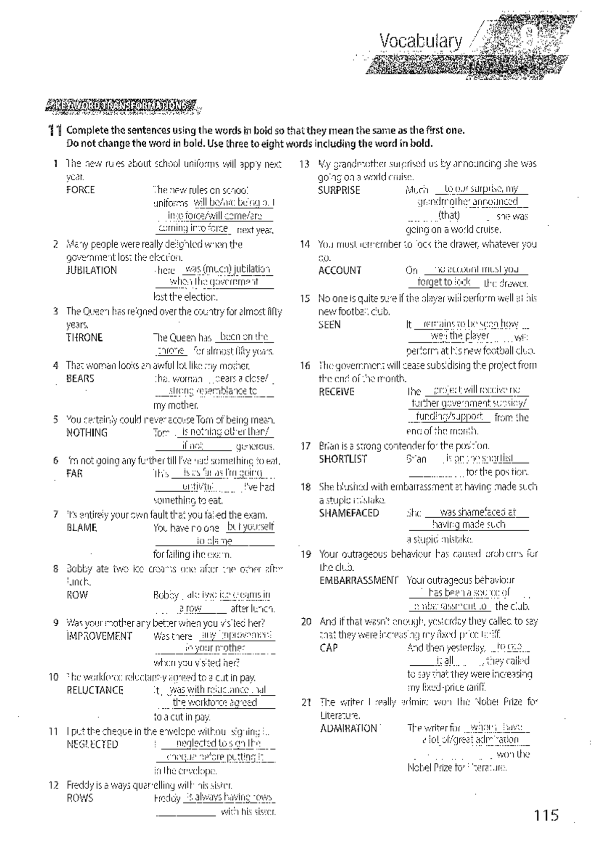 Vocabulary KEY WORD TRANSFORMATIONS 11 - Exercises and Answers for 11A2 ...