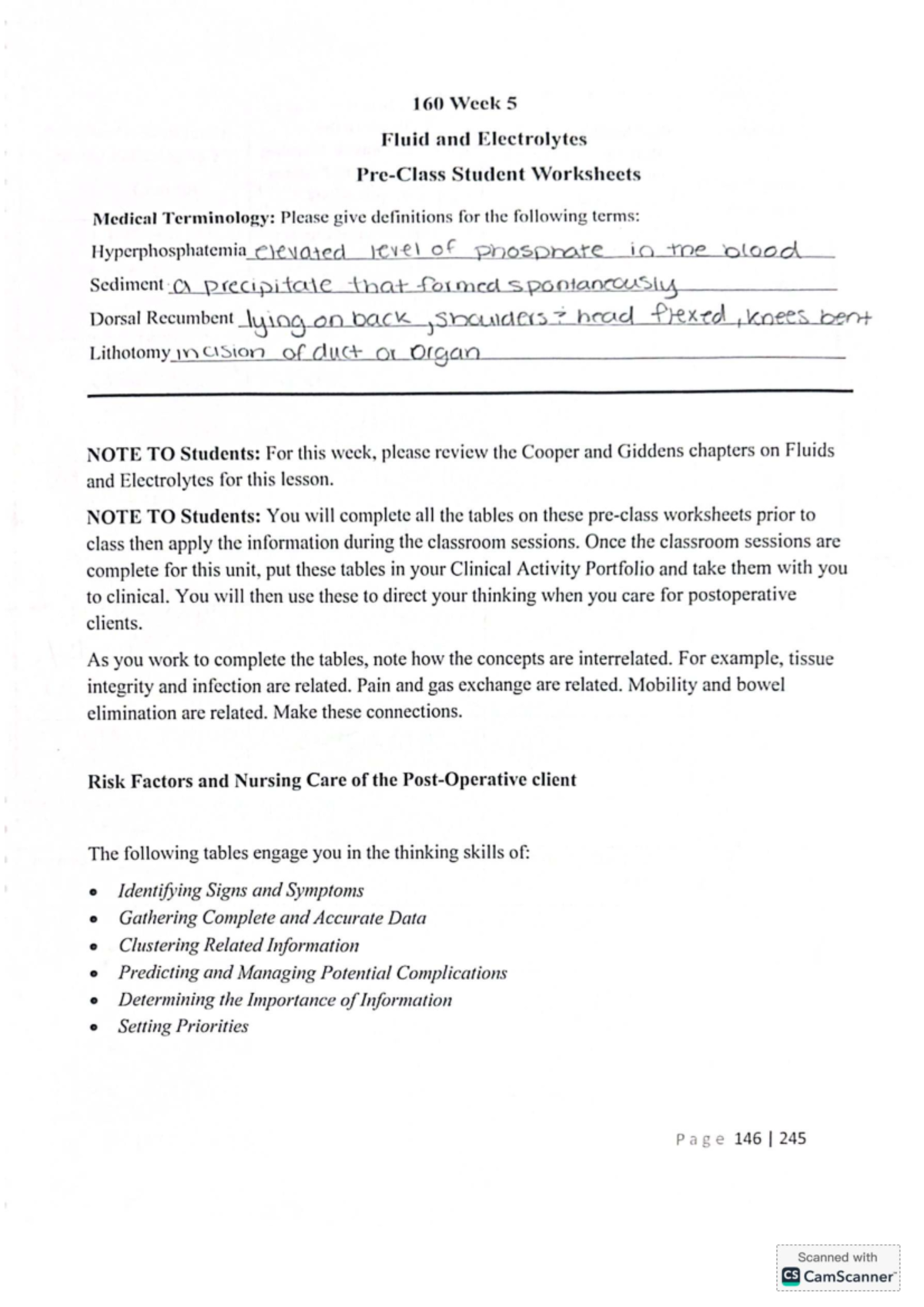 NUR 160 Week 5: Fluid and Electrolytes Worksheets & Nursing ...