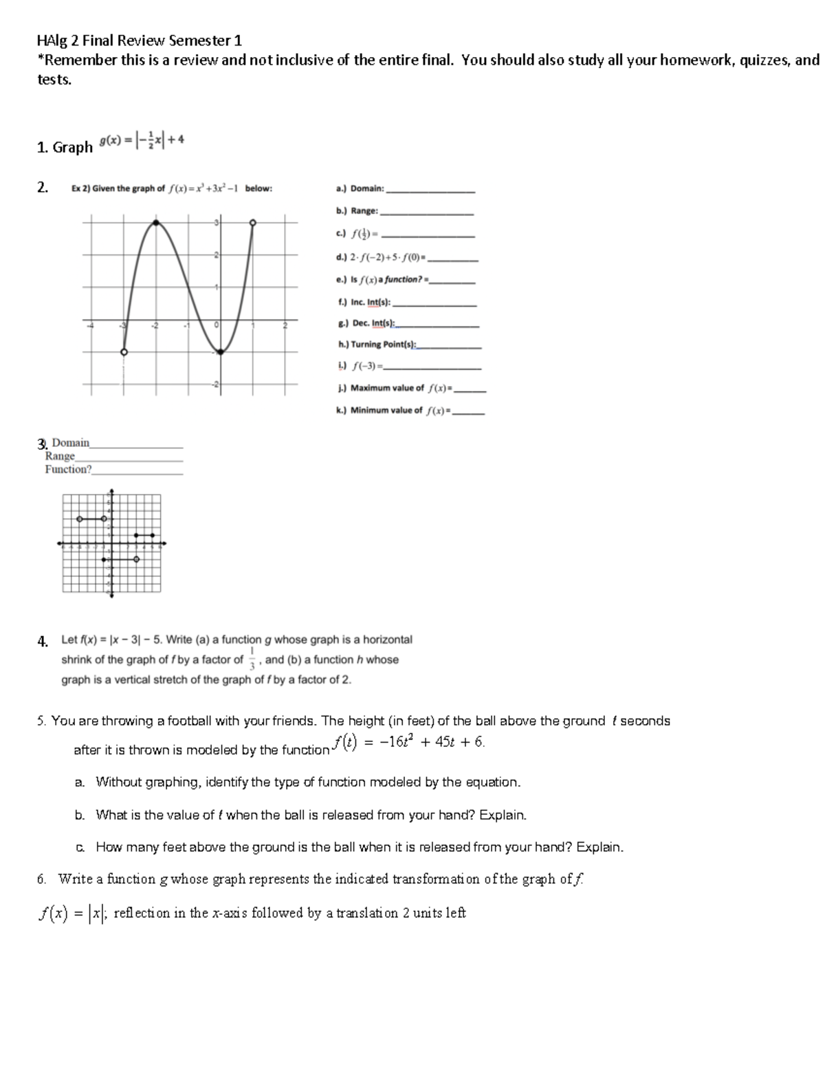 HAlg 2 Final Review Semester 1: Key Concepts and Problem Solving - Studocu