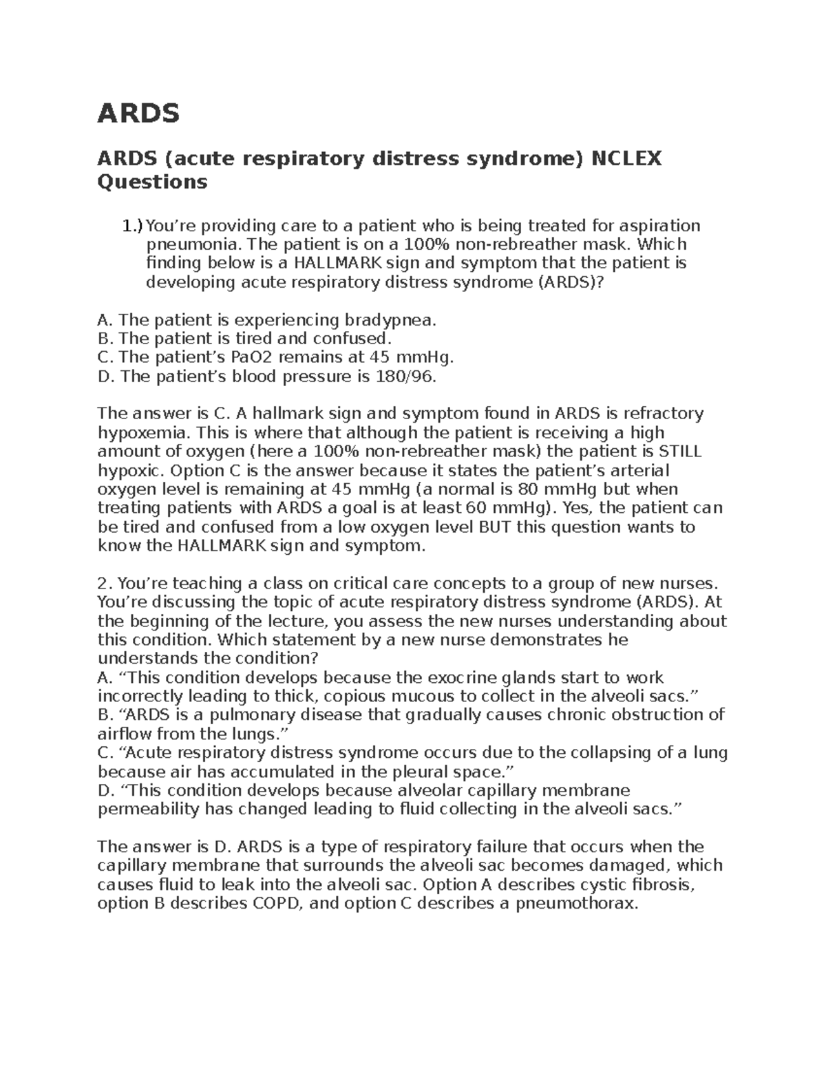 ARDS RESPIRATORY DISEASE - ARDS ARDS (acute respiratory distress ...
