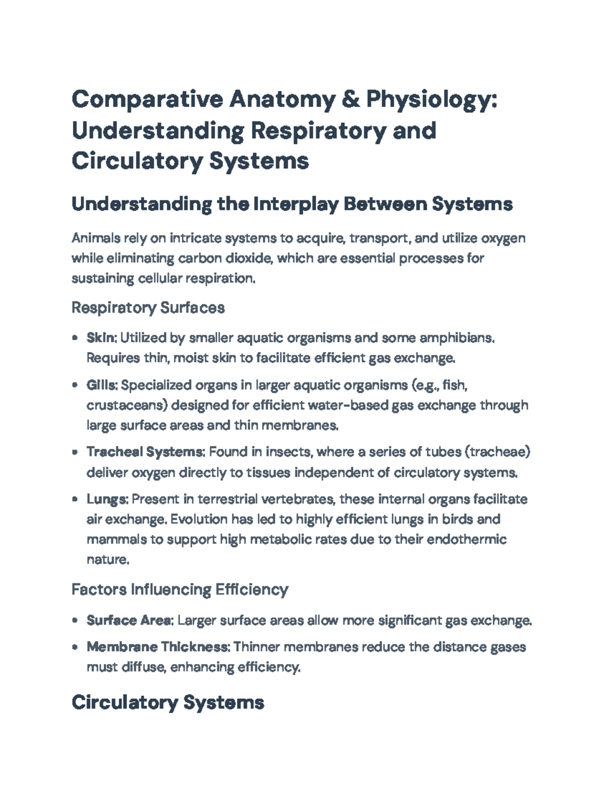 Comparative Anatomy & Physiology: Respiratory and Circulatory Systems ...