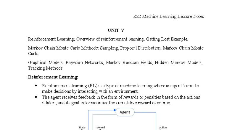 R22 Machine Learning Lecture Notes: Reinforcement Learning & MCMC ...