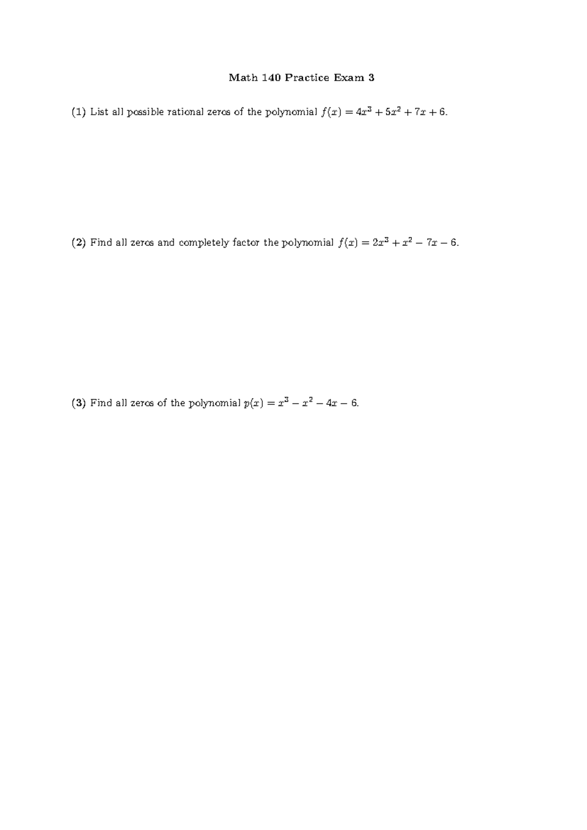 Math 140 Practice Exam #3: Zeros, Asymptotes, and Inverses - Studocu