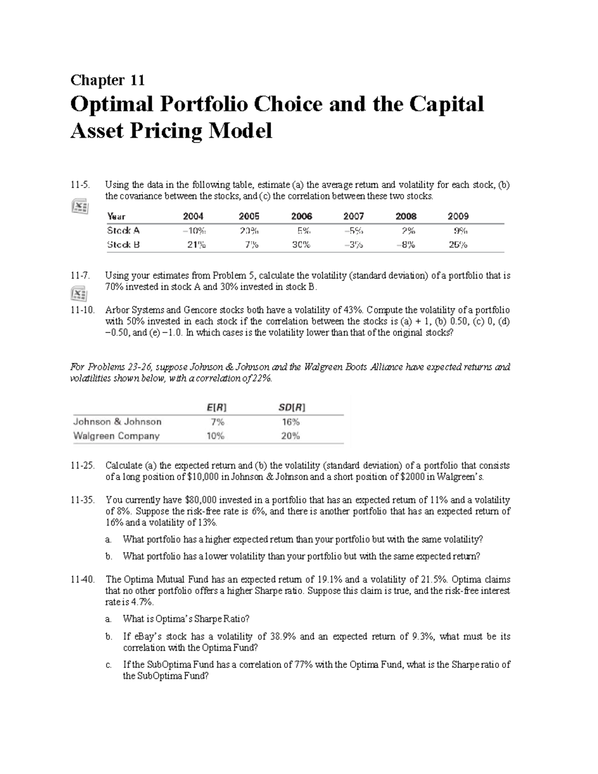 Chapter 11 Questions 5e & 6e: Portfolio Choice & CAPM Analysis - Studocu