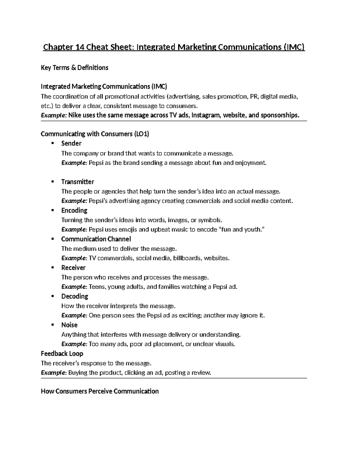 Chapter 14 & 15 Cheat Sheet: Integrated Marketing Communications (IMC ...