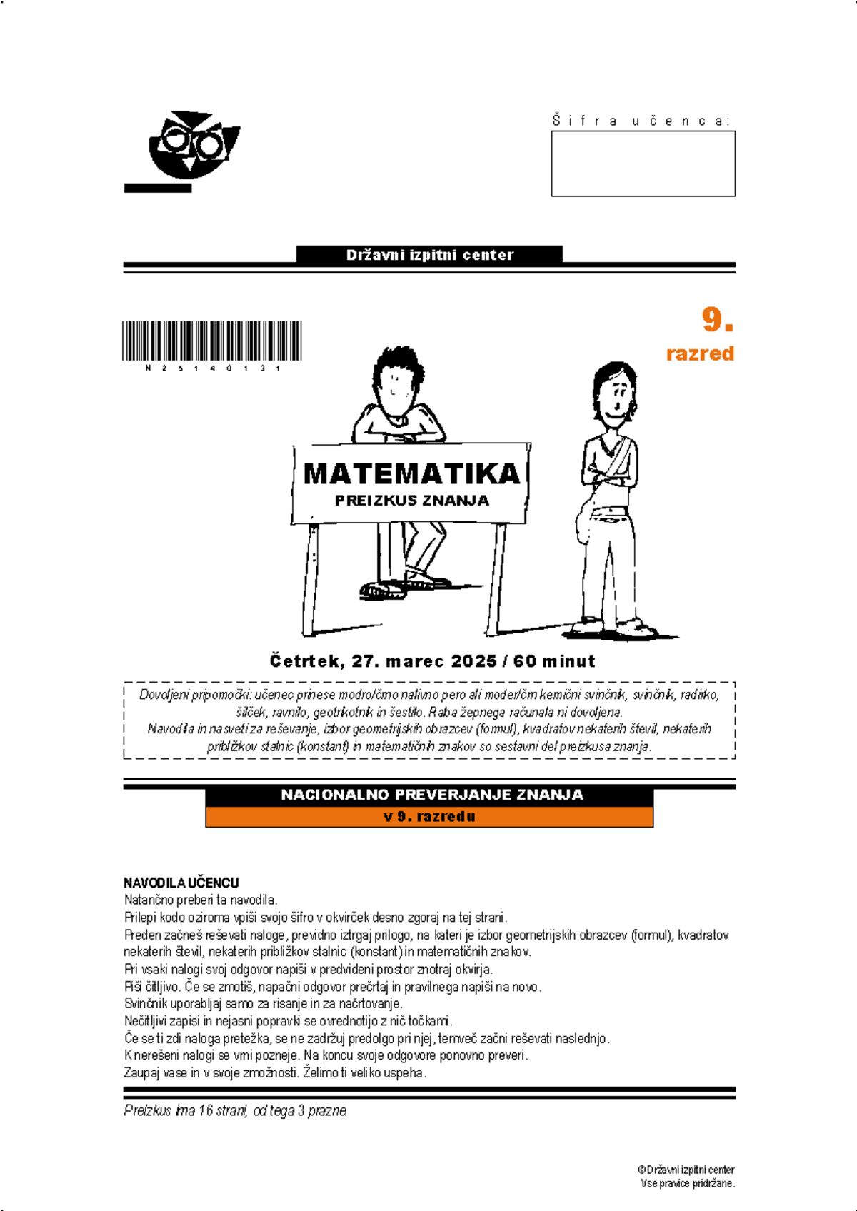 N251 401 3 1 - Državni izpitni center: Preizkus znanja iz matematike ...