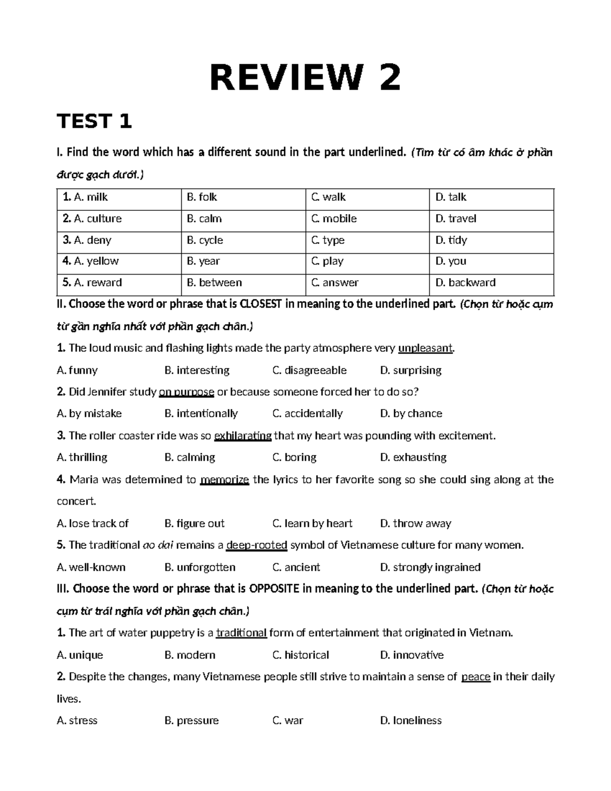 REVIEW 2: TEST 1 & 2 - Global Success 9 Exam Preparation - Studocu