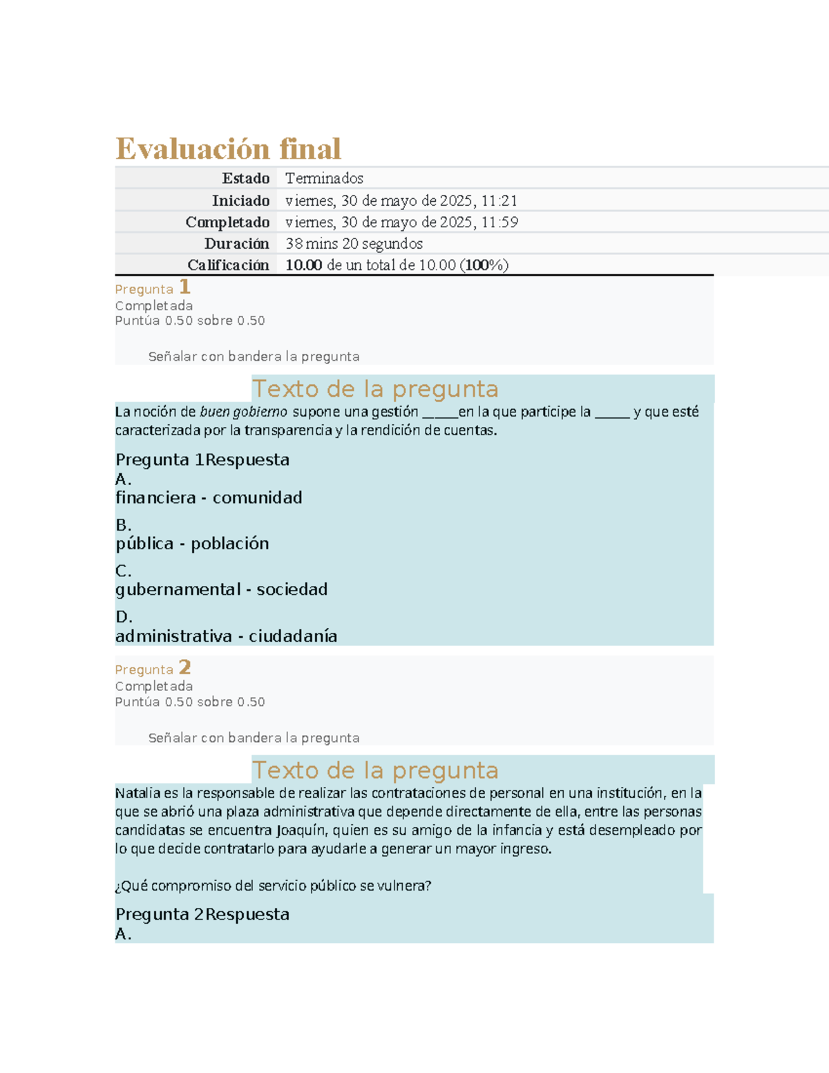 Evaluación Final Ética Pública - Preguntas y Respuestas - Studocu