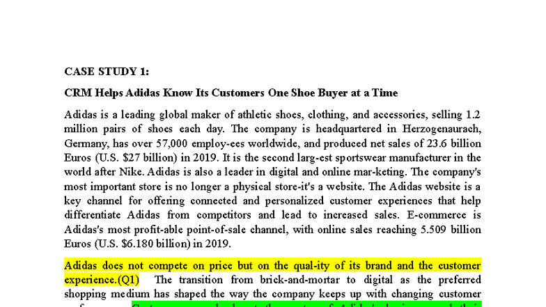 MIS2902 50K01.3-E Case Study: CRM Strategies at Adidas - Studocu