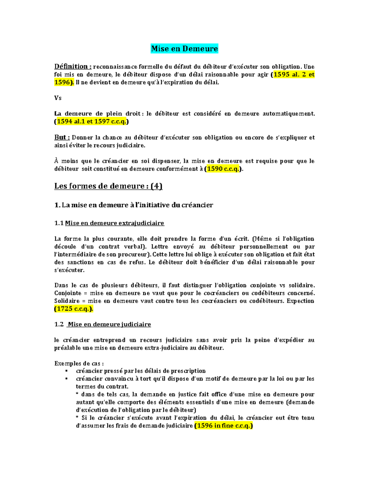 Mise en demeure synthèse - Miseठ⃚enठ⃚Demeureठ⃚ ठ⃚ Définitionठ⃚: - Studocu