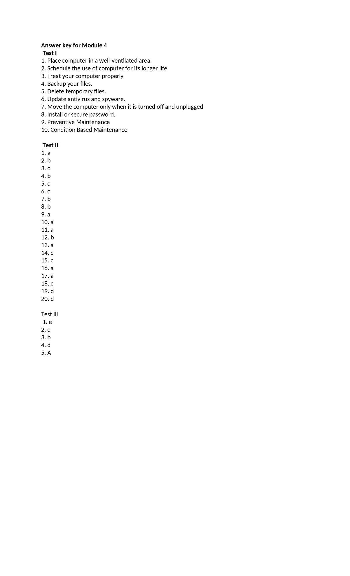 4Q TLE10-Periodical Test Answer key for Module 4 - Answer key for ...