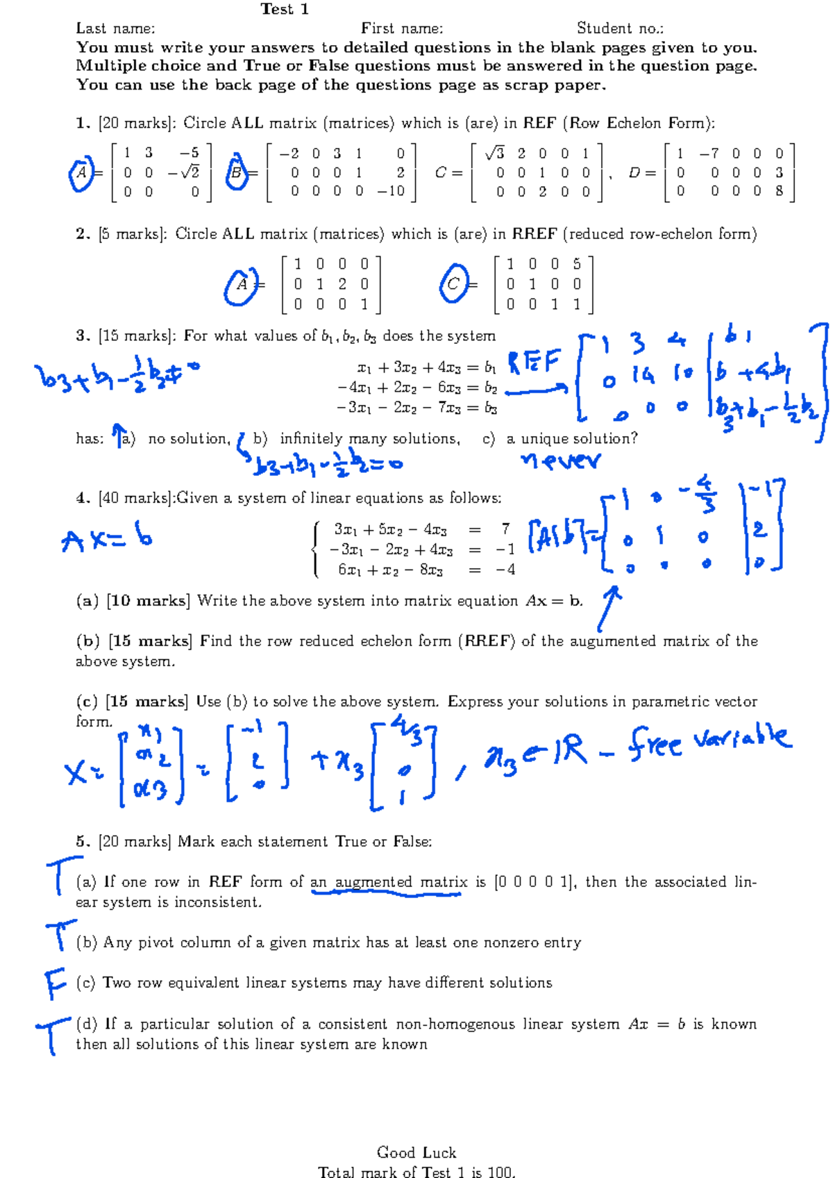 Test 1 Solutions MATH 1104E, Winter 2025 - Studocu