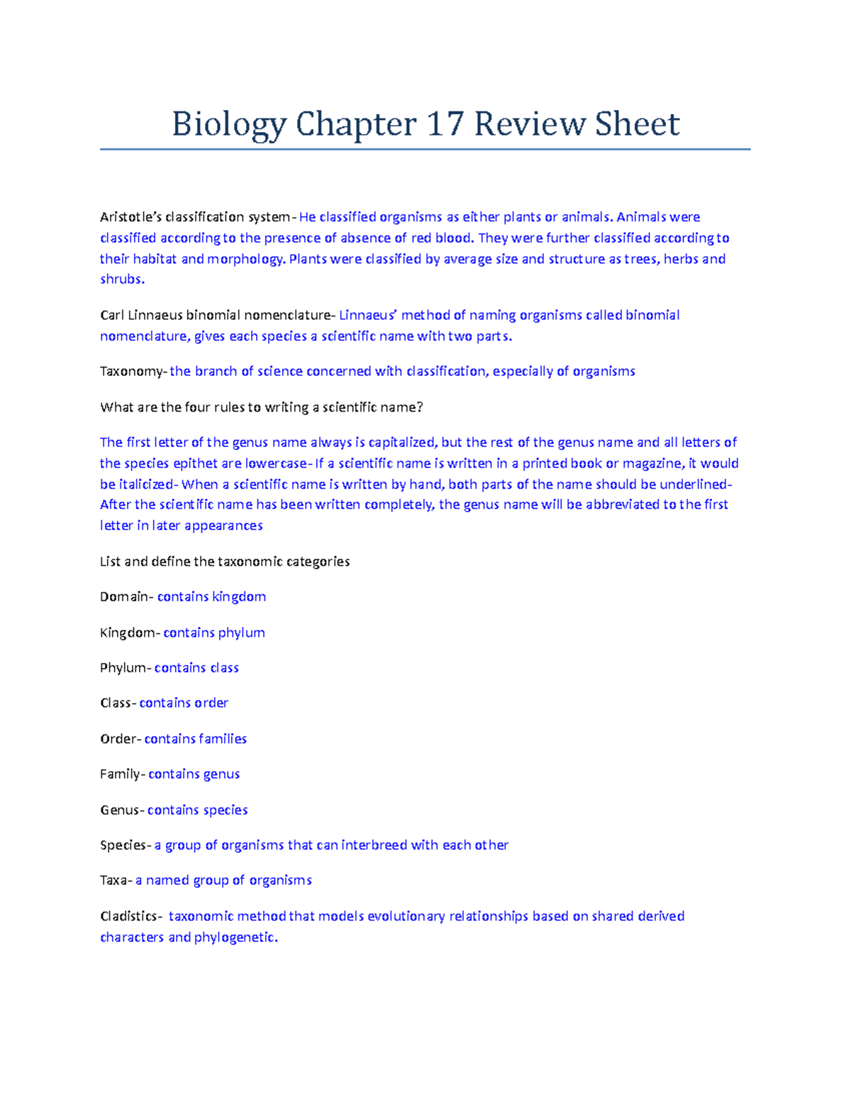 Biology chapter 17 study guide - Biology Chapter 17 Review Sheet ...