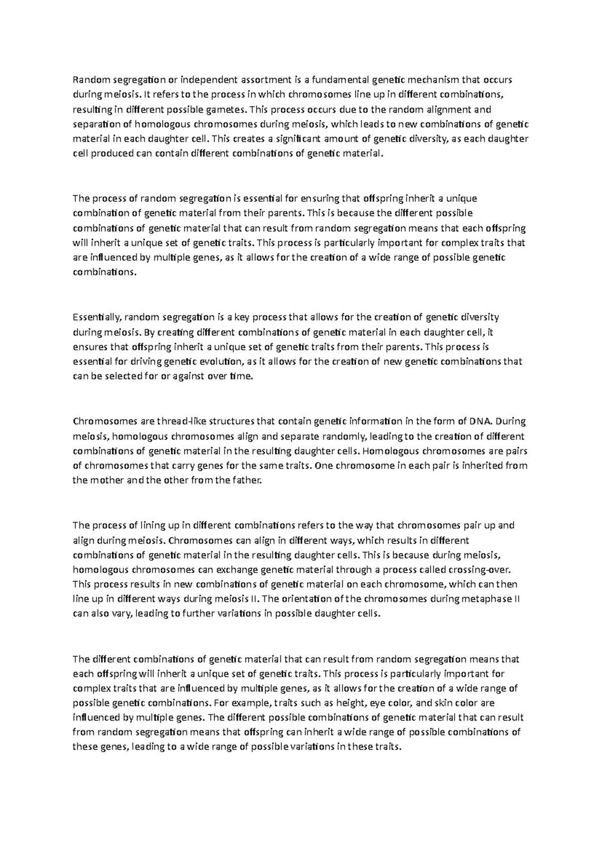 BIOL 101: Random Segregation & Genetic Diversity in Meiosis - Studocu