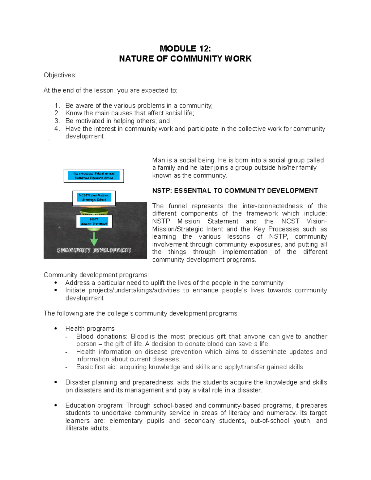 12 F Nature of Community Work - MODULE 12: NATURE OF COMMUNITY WORK ...