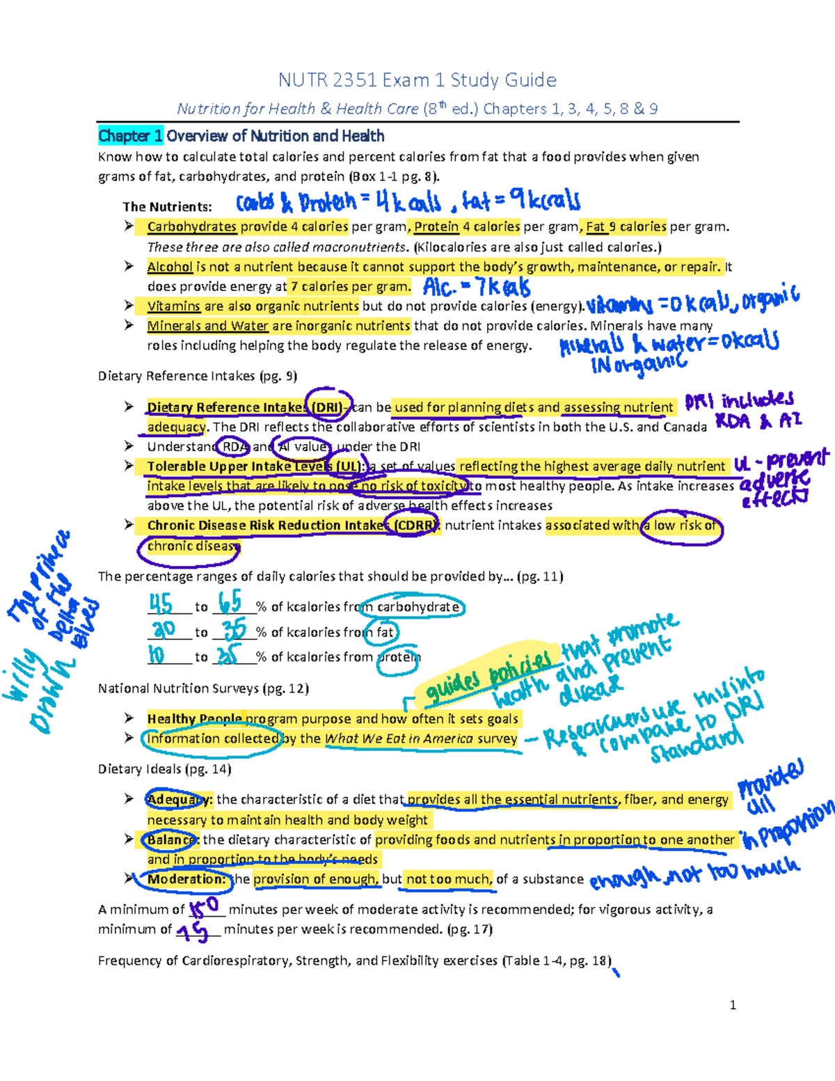 NUTR 2351 Exam 1 Study Guide: Key Concepts in Nutrition and Health - Studocu